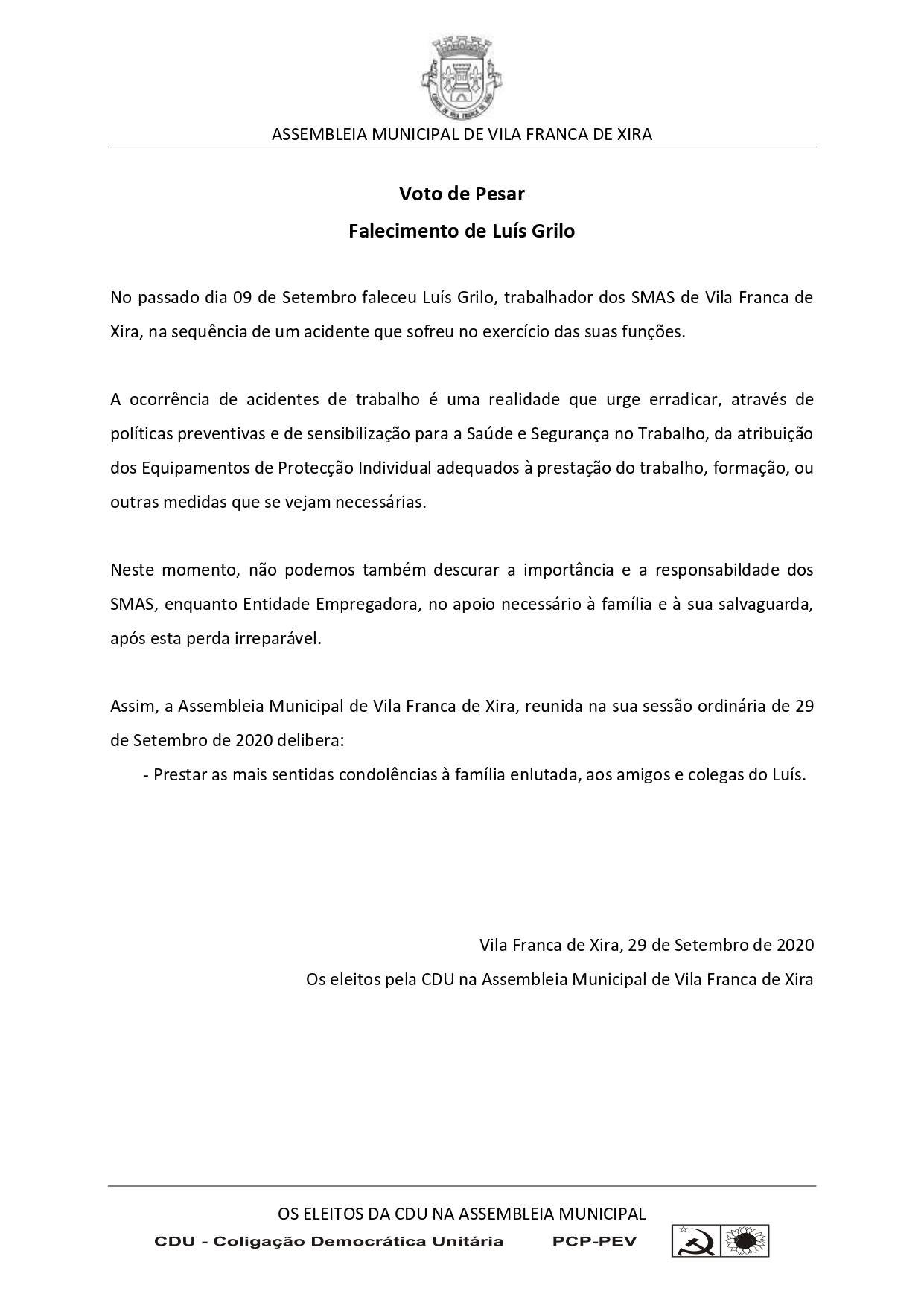 Assembleia Municipal De Vila Franca De Xira Chumbou Voto De Pesar Pela