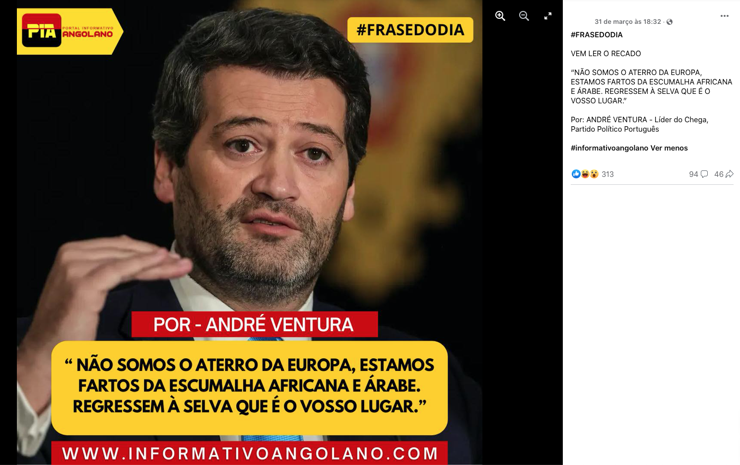 Ventura Disse Estar Farto Da “escumalha Africana E árabe” E Pediu Para